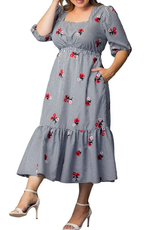KIYONNA Bailey Square Neck Maxi Dress - Gingham And Florals