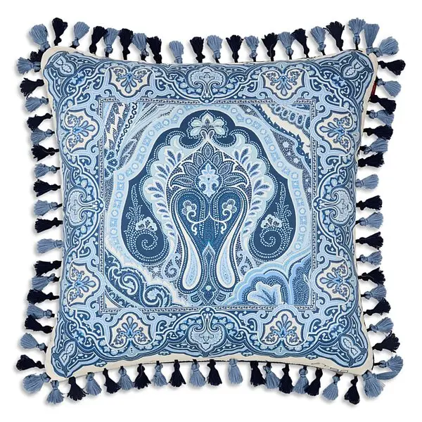 Etro Hoa Cushion With Passementerie - Print On Blue Base