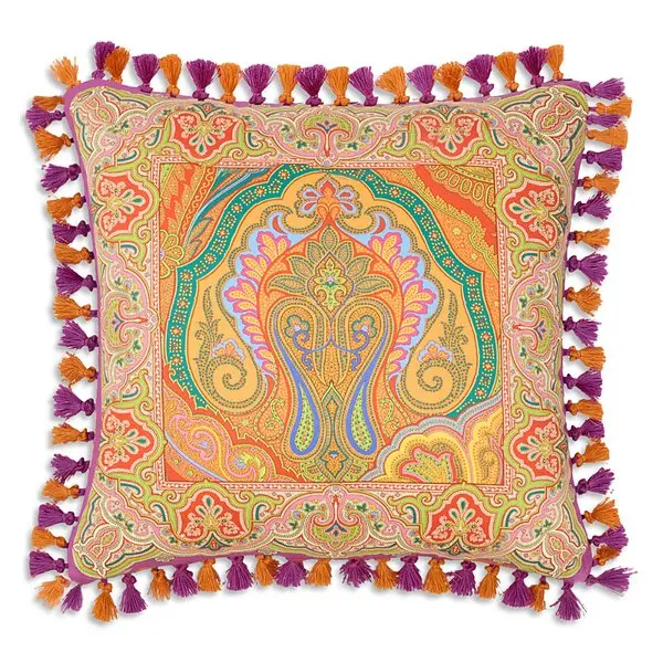 Etro Hoa Cushion With Passementerie - Print On Pink Base