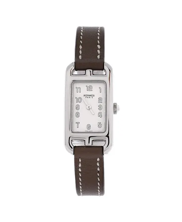 Hermès Nantucket Quartz Watch In Stainless Steel And Leather 17mm - Dial Color: Natural