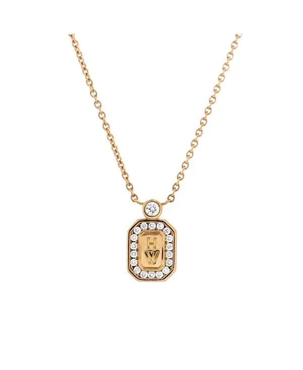 HARRY WINSTON Hw Logo Pendant Necklace With Diamonds - Gold