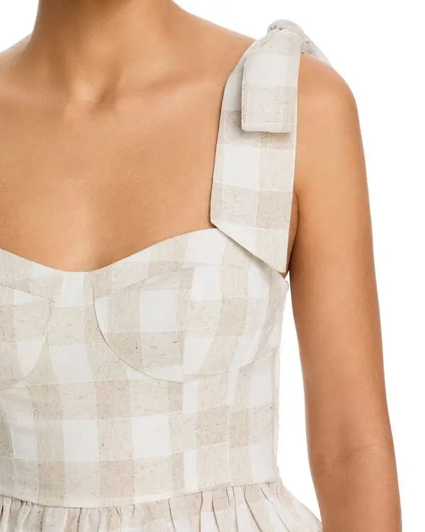 Aqua Gingham Bustier Top - Ivory Tan