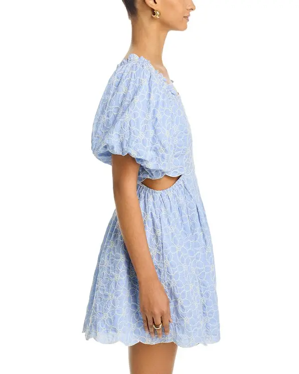 Aqua Embroidered Scallop Hem Mini Dress