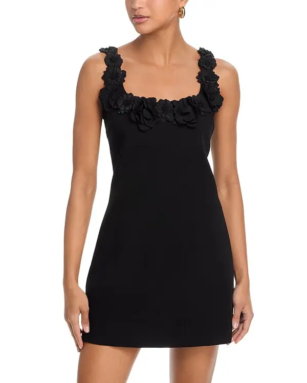 Aqua Applique Floral Mini Dress - Black
