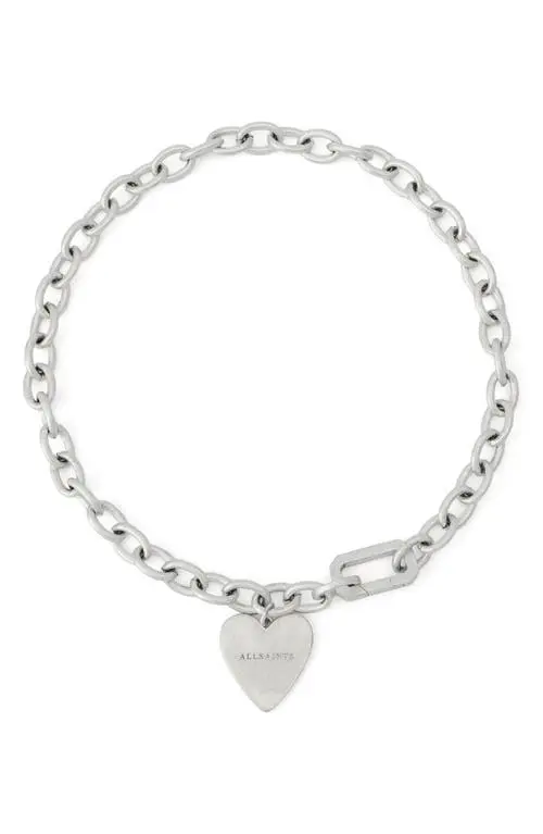 ALLSAINTS Heart Charm Chain Link Necklace - Warm Silver