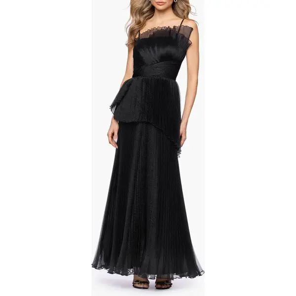 Betsy & Adam Fan Pleated Tulle Gown