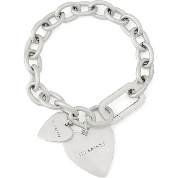 ALLSAINTS Double Heart Chain Link Bracelet - Warm Silver