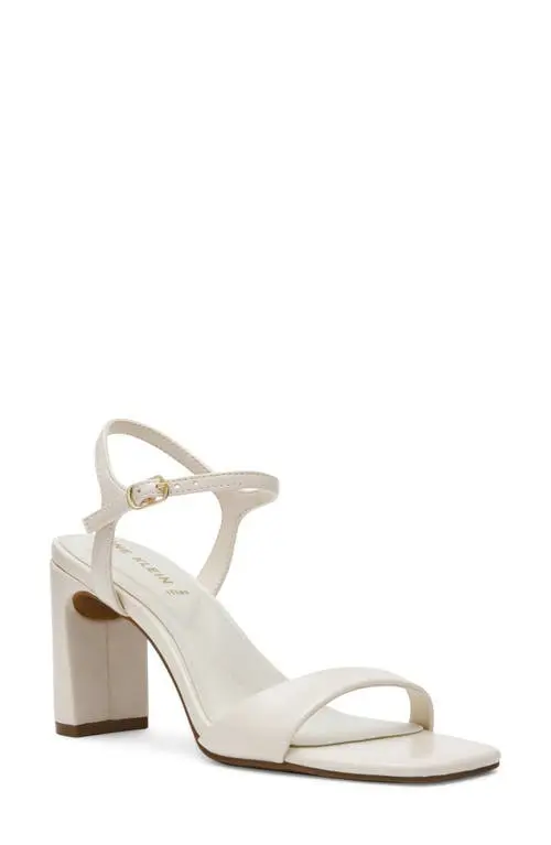 Anne Klein Ankle Strap Block Heel Sandals - Bone Crinkle