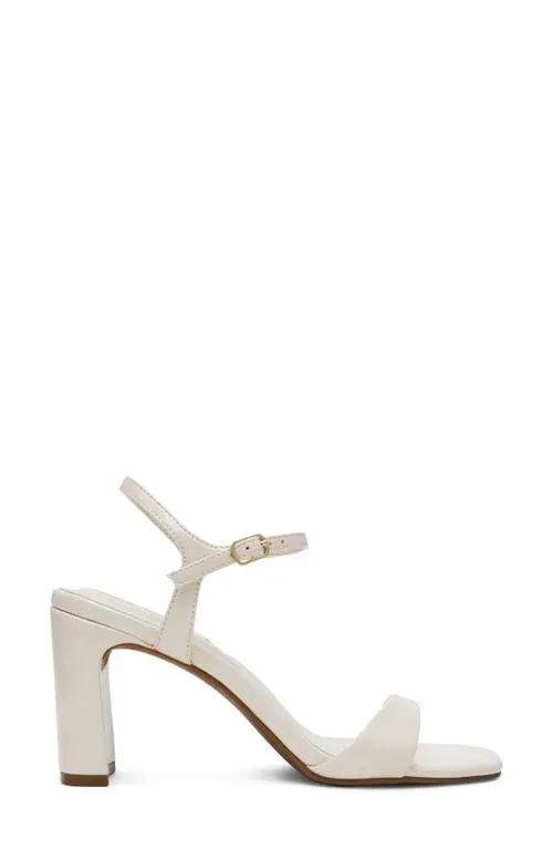 Anne Klein Ankle Strap Block Heel Sandals - Bone Crinkle