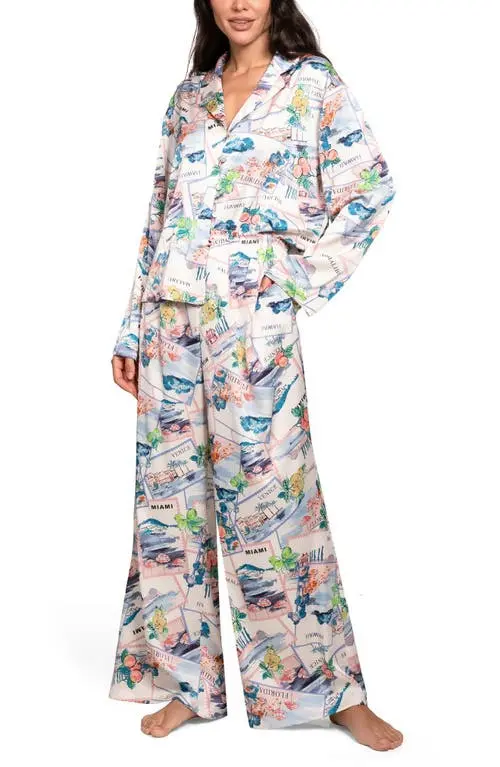 MIDNIGHT BAKERY Print Satin Pajamas - White
