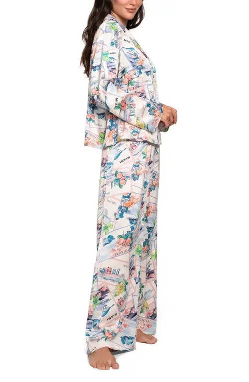 MIDNIGHT BAKERY Print Satin Pajamas - White