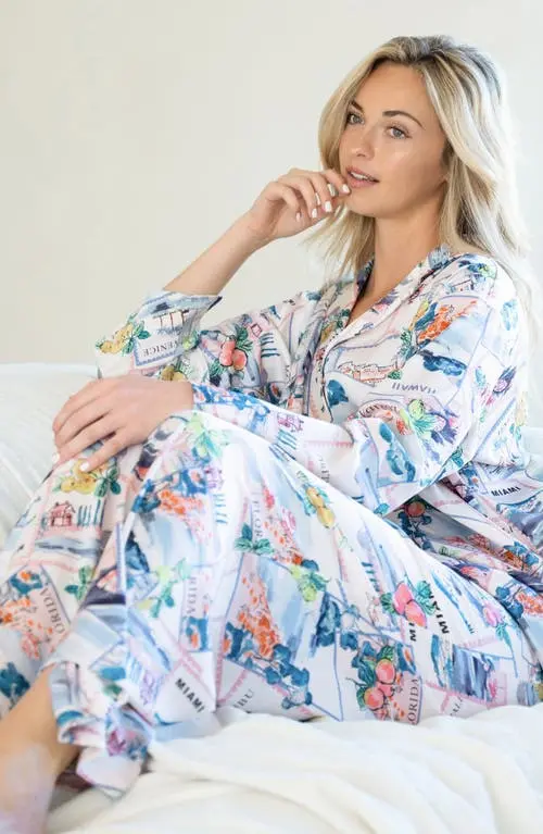 MIDNIGHT BAKERY Print Satin Pajamas - White