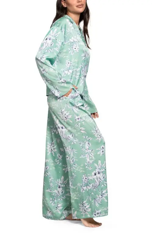 MIDNIGHT BAKERY Floral Satin Pajamas - Green