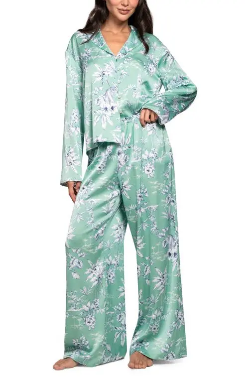 MIDNIGHT BAKERY Floral Satin Pajamas - Green