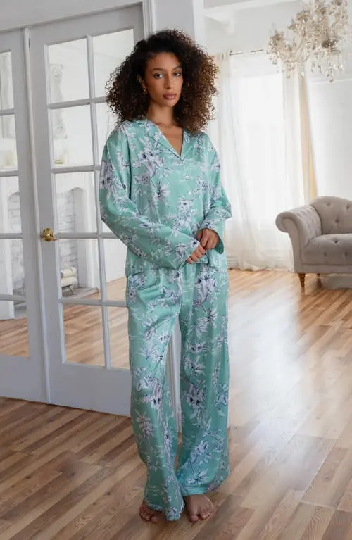 MIDNIGHT BAKERY Floral Satin Pajamas - Green