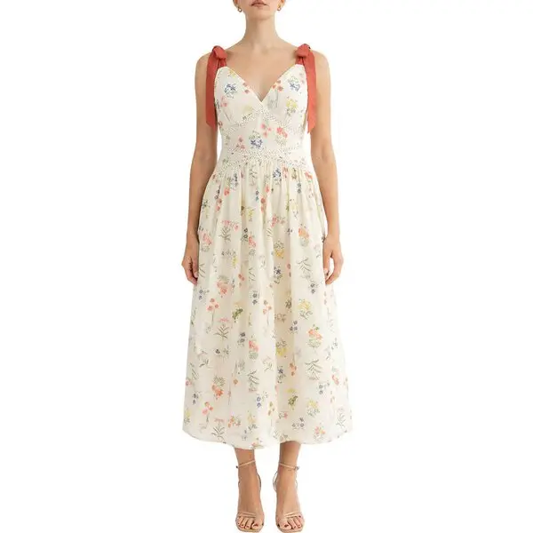 AROSE STUDIO Selah Tie Strap Midi Dress - Multi Floral