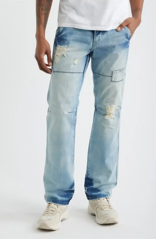 LEVEL 7 Five-pocket Distressed Slim Straight-leg Jeans - Heavly