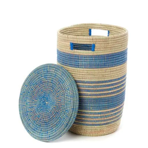 AFRICAN MODERN Set Of Three Ebb & Flow Striped Hampers