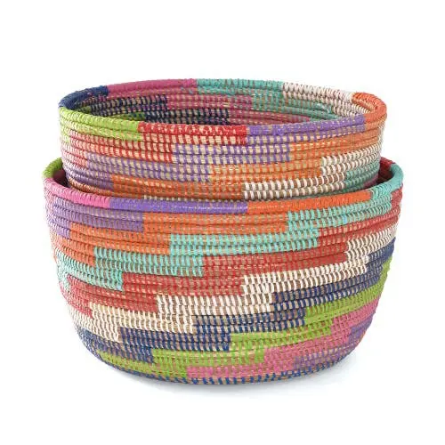 AFRICAN MODERN Set Of Two Colorful Stairwell Nesting Baskets