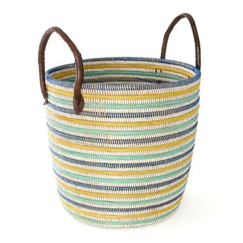 AFRICAN MODERN Set Of Two Malika Beach Nesting Baskets With Leather Handles