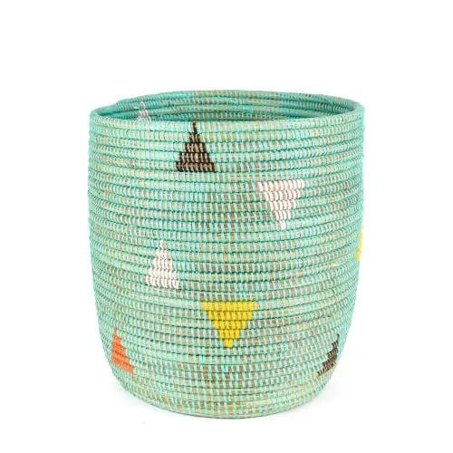 AFRICAN MODERN Teranga Triangles Bath Bin Basket - Aqua