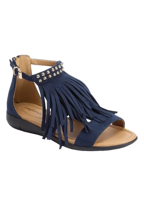 COMFORTVIEW Carmella Gladiator Sandal With Fringe Detailing - Navy