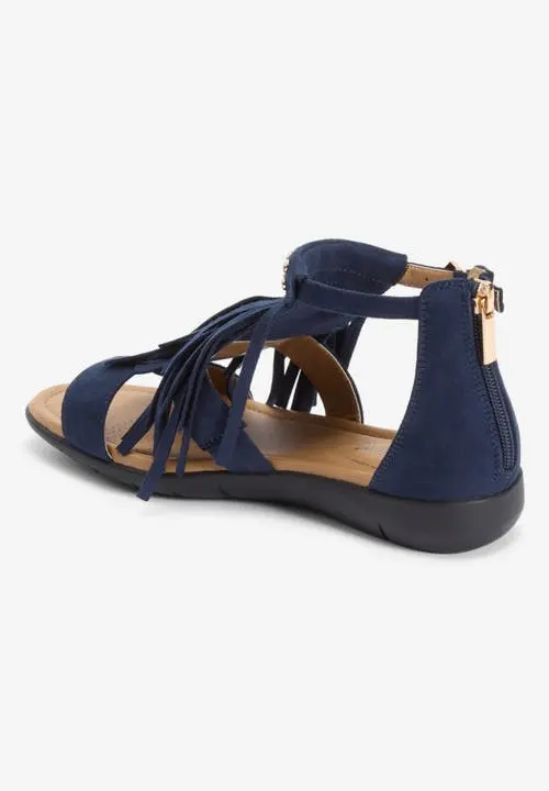 COMFORTVIEW Carmella Gladiator Sandal With Fringe Detailing - Navy