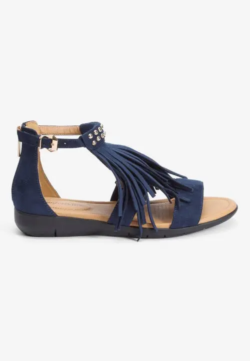 COMFORTVIEW Carmella Gladiator Sandal With Fringe Detailing - Navy