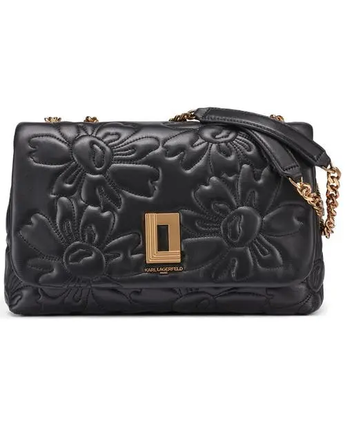 Karl Lagerfeld Paris Lafayette Quilted Floral Shoulder Bag - Black/gold