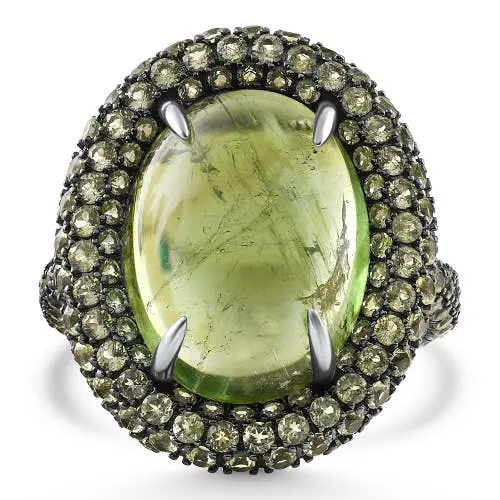 BLISS DIAMOND 12.21ct Peridot & Green Tourmaline Ring In 14k Gold - 14k White Gold