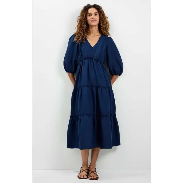 Trina Turk Tiered Ruffle Linen Dress - Ink