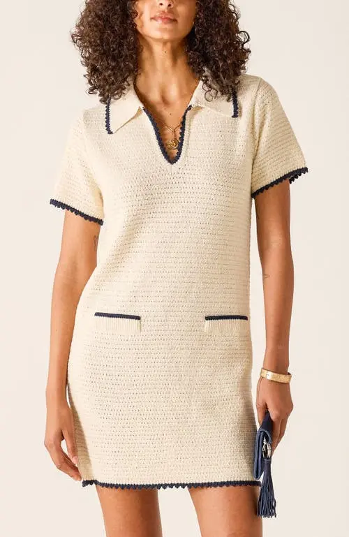 VOYAGEUR BY MERSEA Paley Polo Crochet Mini Dress - Ecru/navy
