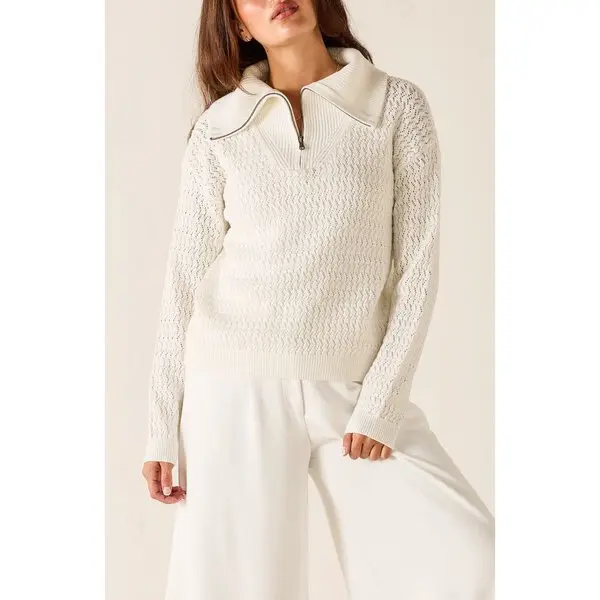 VOYAGEUR BY MERSEA Simone Quarter Zip Sweater - White
