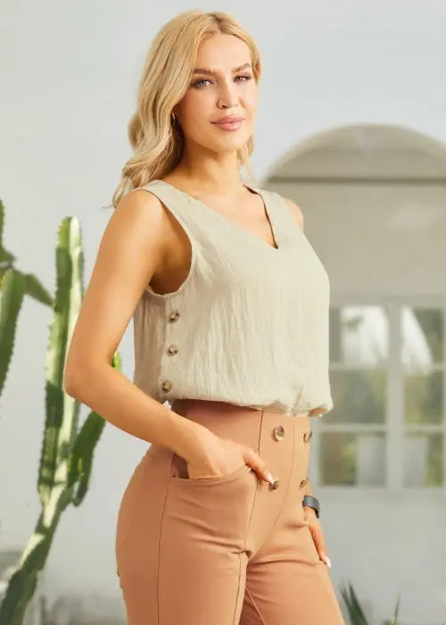 Betabrand Drift Button Sleeveless Top