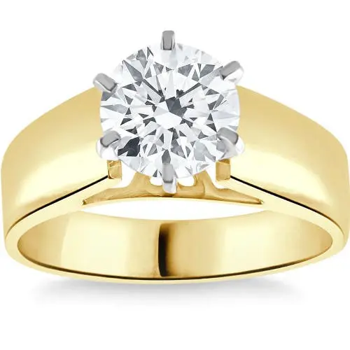 BLISS DIAMOND 2ct Round Moissanite Solitaire Ring - 10k Yellow Gold
