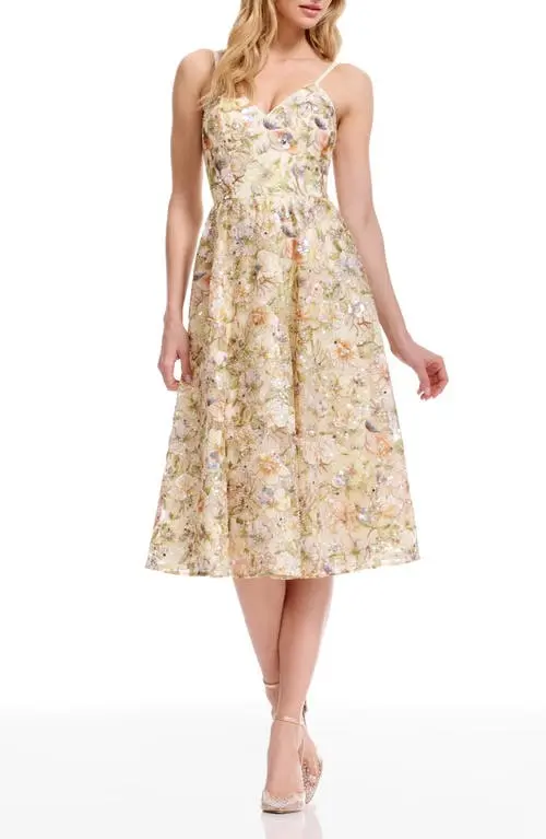 Dress The Population Maren Floral Sequin Fit & Flare Cocktail Dress - Ivory Multi