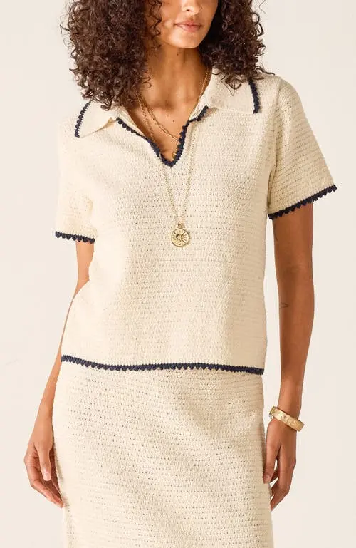 VOYAGEUR BY MERSEA Paley Polo Crochet Top - Ecru/navy