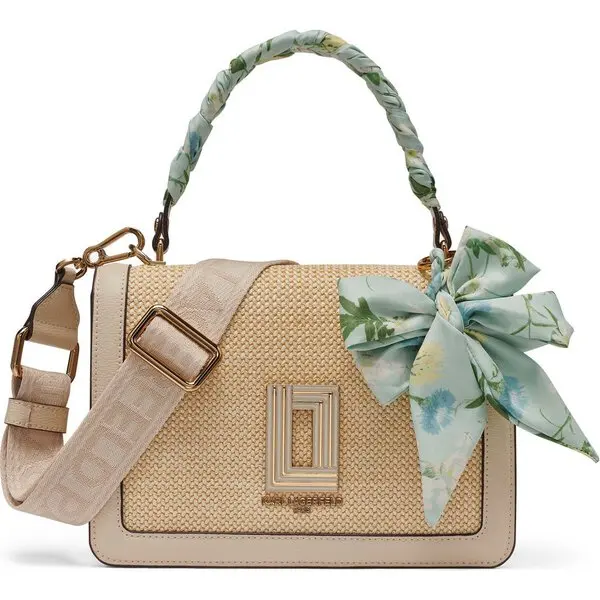 Karl Lagerfeld Paris Satchel With Raffia Detail And Scarf - Neutral