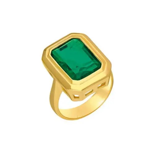 GEMMA AZZURRO Gold Plated Simulated Emerald Signet Ring - Green