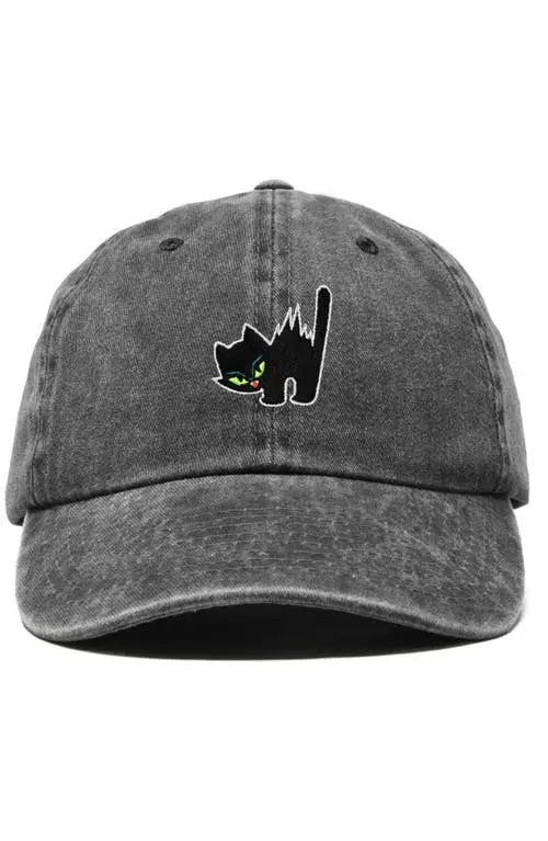 DALIX Embroidered Cat Dad Cap - Washed Black