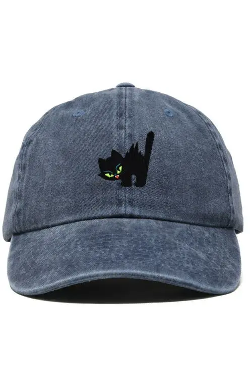 DALIX Embroidered Cat Dad Cap - Washed Navy Blue