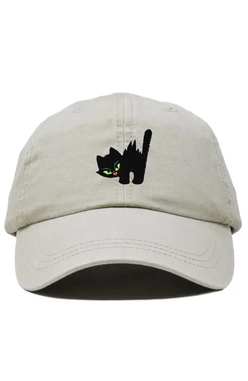 DALIX Embroidered Cat Dad Cap - Washed Stone White