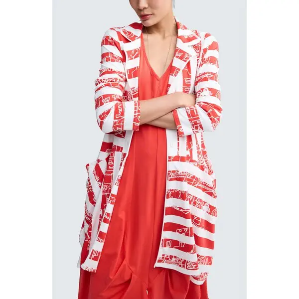LUUKAA Vespera Striped Voluminous Jacket - Vermillion