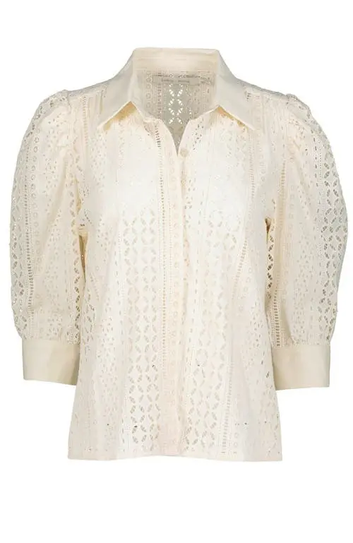 BISHOP + YOUNG Cate Eyelet Ruched Sleeve Top - Beige