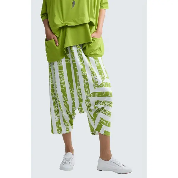 LUUKAA Thessaly Striped Jersey Harem Pants - Lime