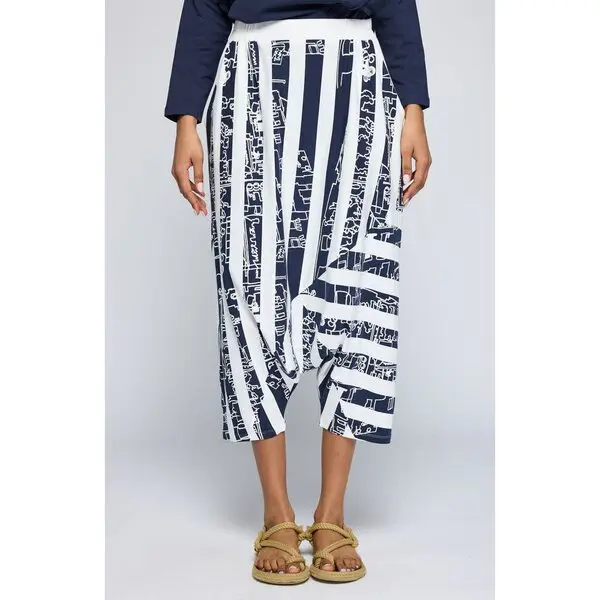 LUUKAA Thessaly Striped Jersey Harem Pants - Navy