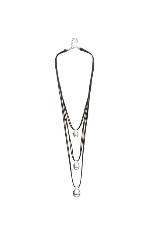 UNODE50 Triple Leather Necklace With Three Sterling -plated Dials - Silver