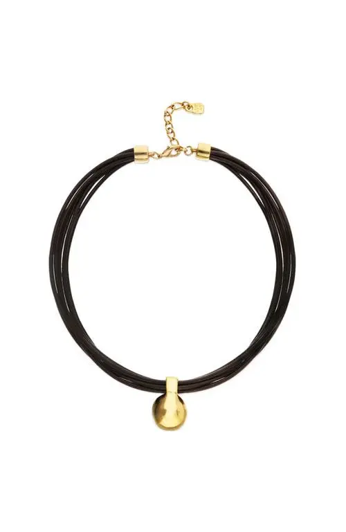 UNODE50 Leather Necklace With Large 18k -plated Dial - Gold