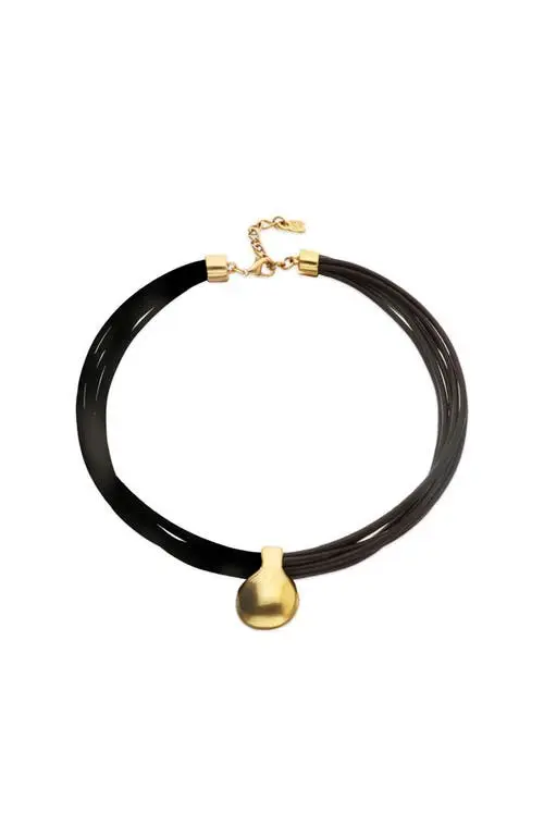 UNODE50 Leather Necklace With 18k -plated Dial Pendant - Gold