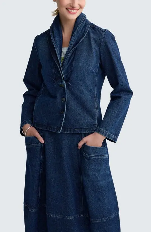 LUUKAA Indie Shawl Collar Denim Jacket - Indigo Denim